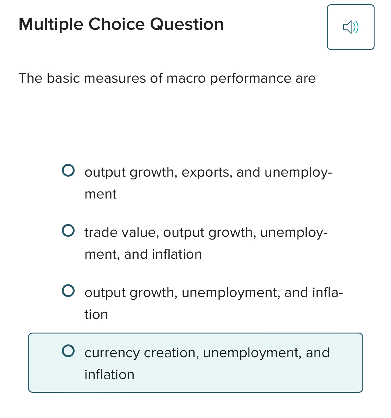 Solved Multiple Choice QuestionThe basic measures of macro | Chegg.com