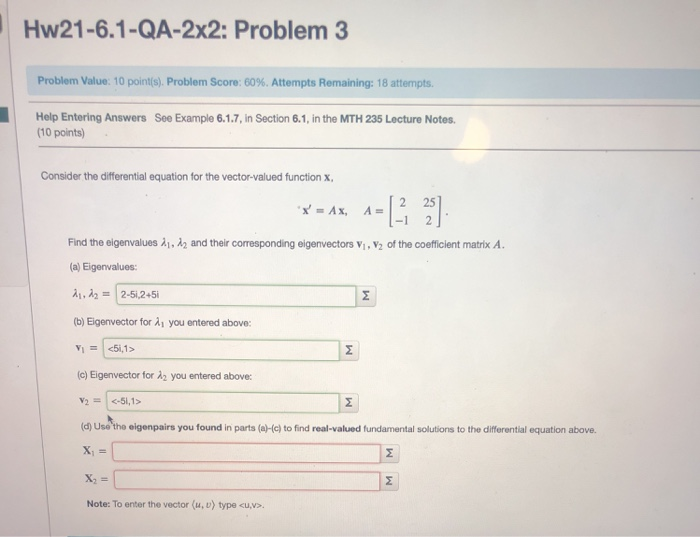 Solved Hw21-6.1-QA-2x2: Problem 3 Problem Value: 10 points). | Chegg.com