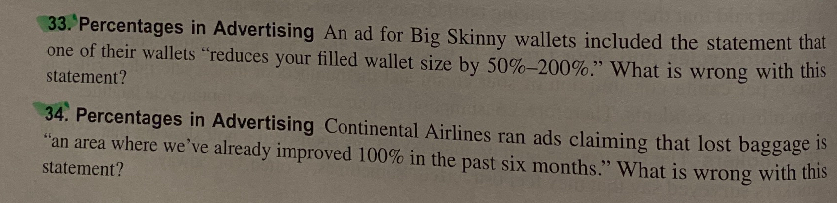 Solved Percentages in Advertising An ad for Big Skinny | Chegg.com