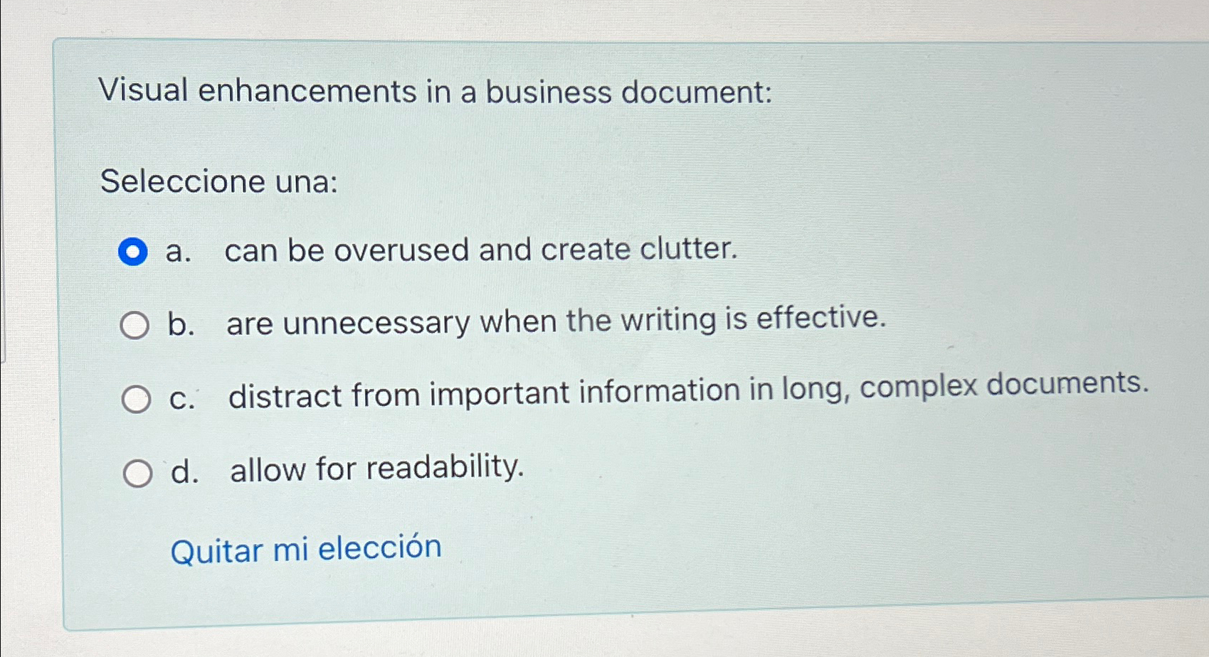 Solved Visual enhancements in a business document:Seleccione | Chegg.com