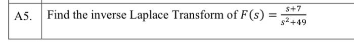 Solved A5. Find the inverse Laplace Transform of | Chegg.com