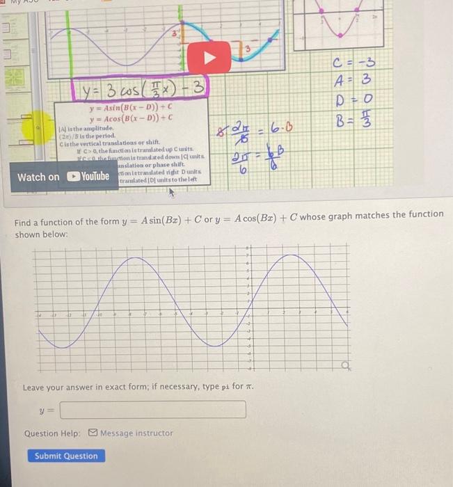 Solved Find a function of the form y=Asin(Bx)+C or | Chegg.com