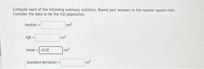 Solved The table below lists the areas (in square miles) of | Chegg.com