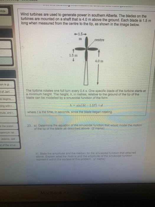 Solved Wind turbines are used to generate power in southern | Chegg.com