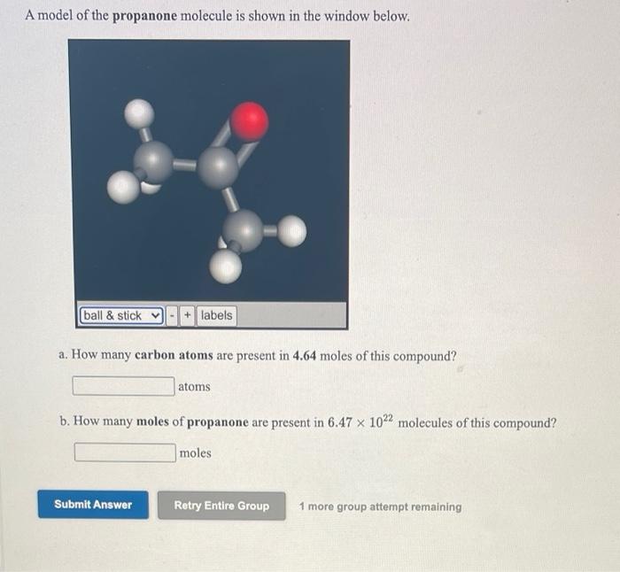 Solved A model of the propanone molecule is shown in the | Chegg.com