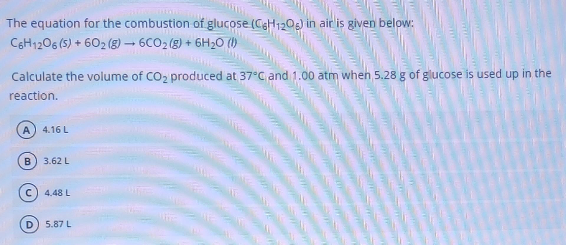 Solved The equation for the combustion of glucose (C6H1206) | Chegg.com