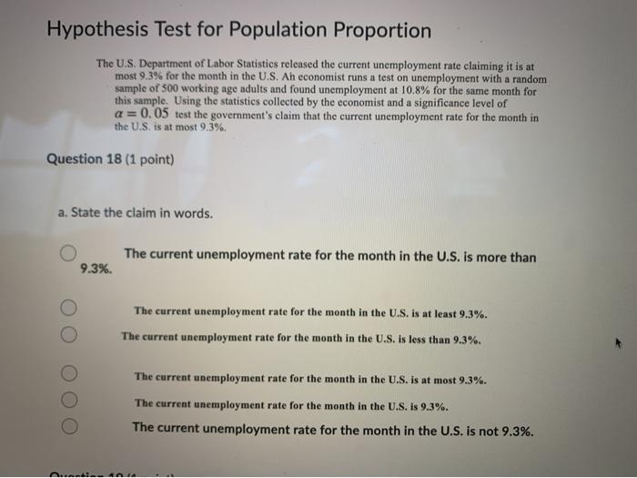 Solved Hypothesis Test for Population Proportion The U.S. | Chegg.com