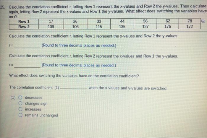 Solved 25. Calculate the correlation coefficient r, letting | Chegg.com