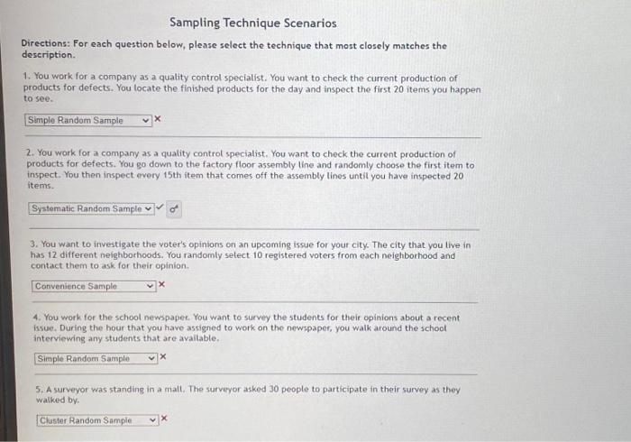 Solved Sampling Technique Scenarios Directions: For each | Chegg.com
