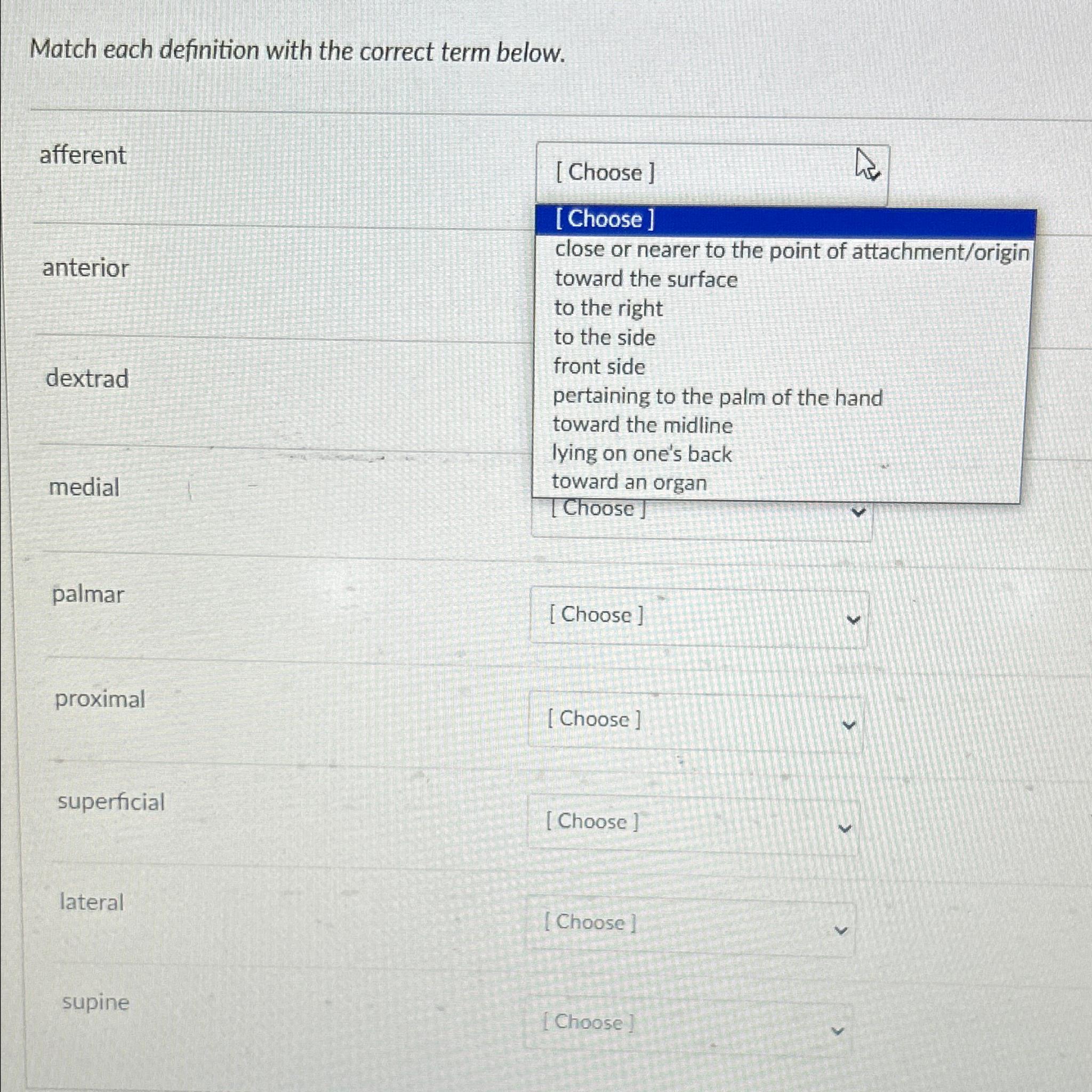 Solved Match each definition with the correct term | Chegg.com