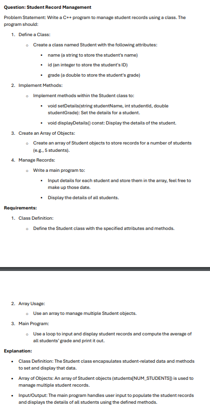 Solved Question: Student Record ManagementProblem Statement: | Chegg.com