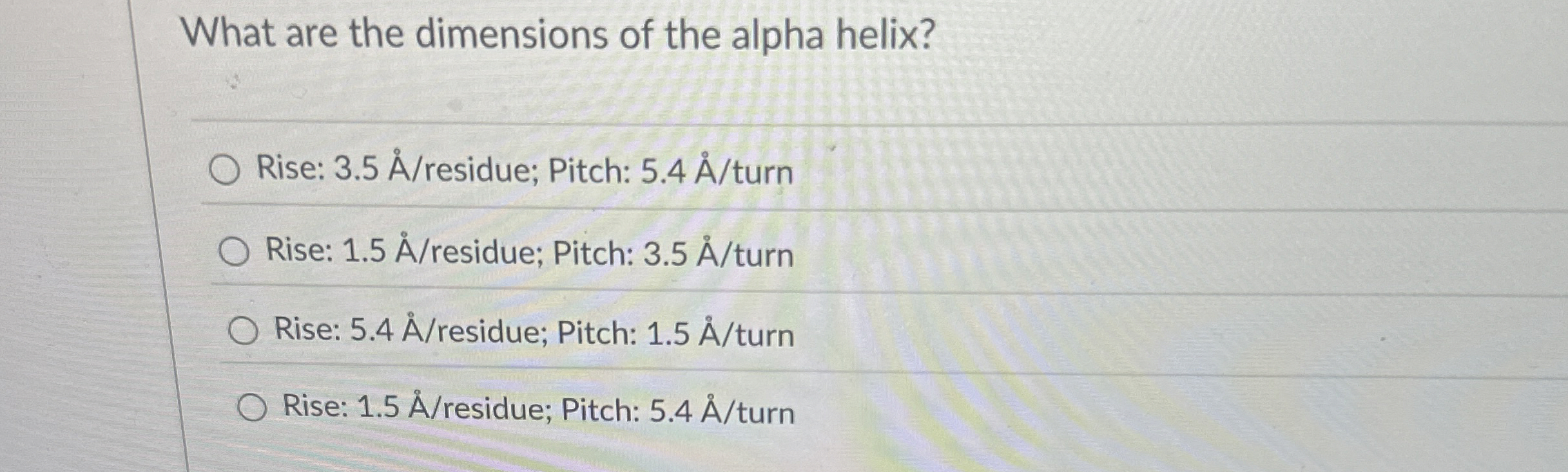 What are the dimensions of the alpha helix?Rise: | Chegg.com