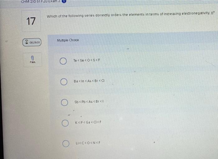 Solved CHM 210 S1 F20 Exam 3 Which of the following series | Chegg.com
