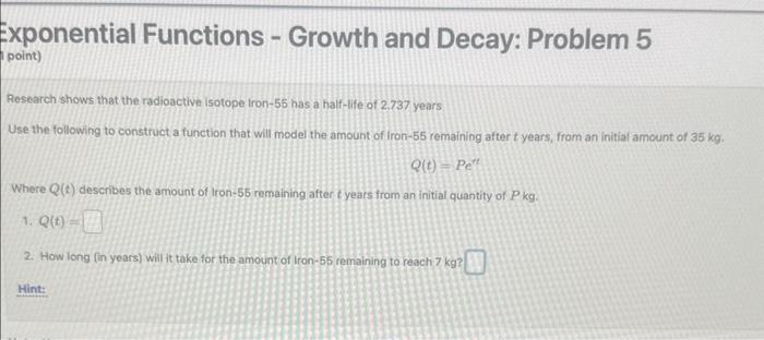 Solved Research shows that the radioactive isotope iron-55 | Chegg.com
