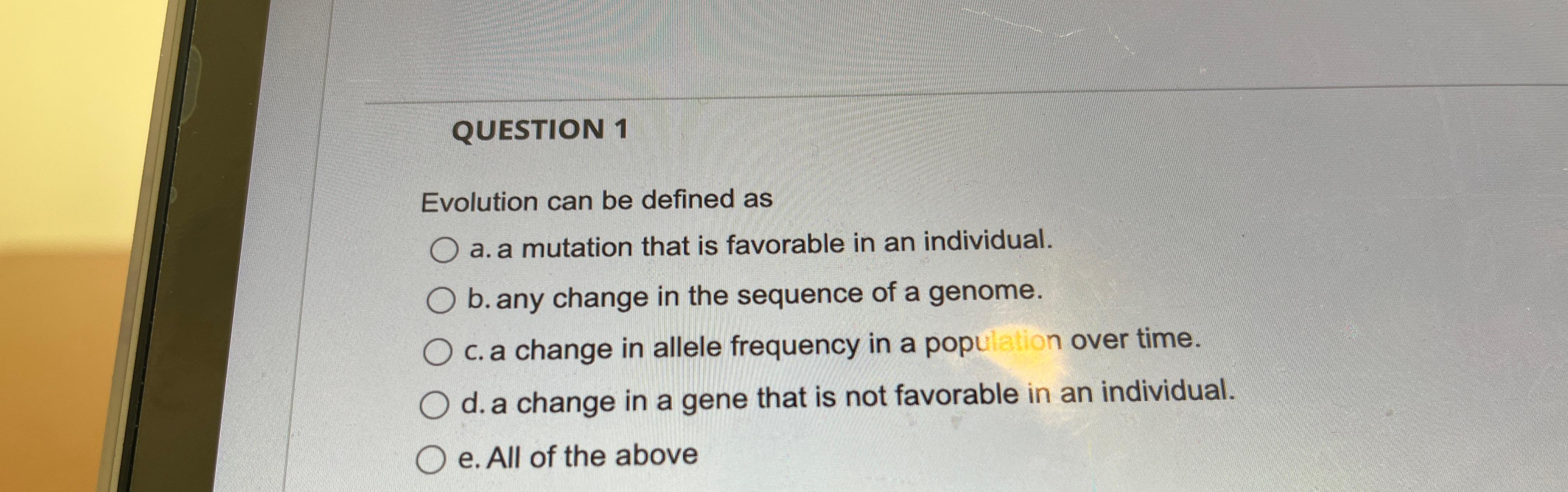 Solved QUESTION 1Evolution can be defined asa. ﻿a mutation | Chegg.com