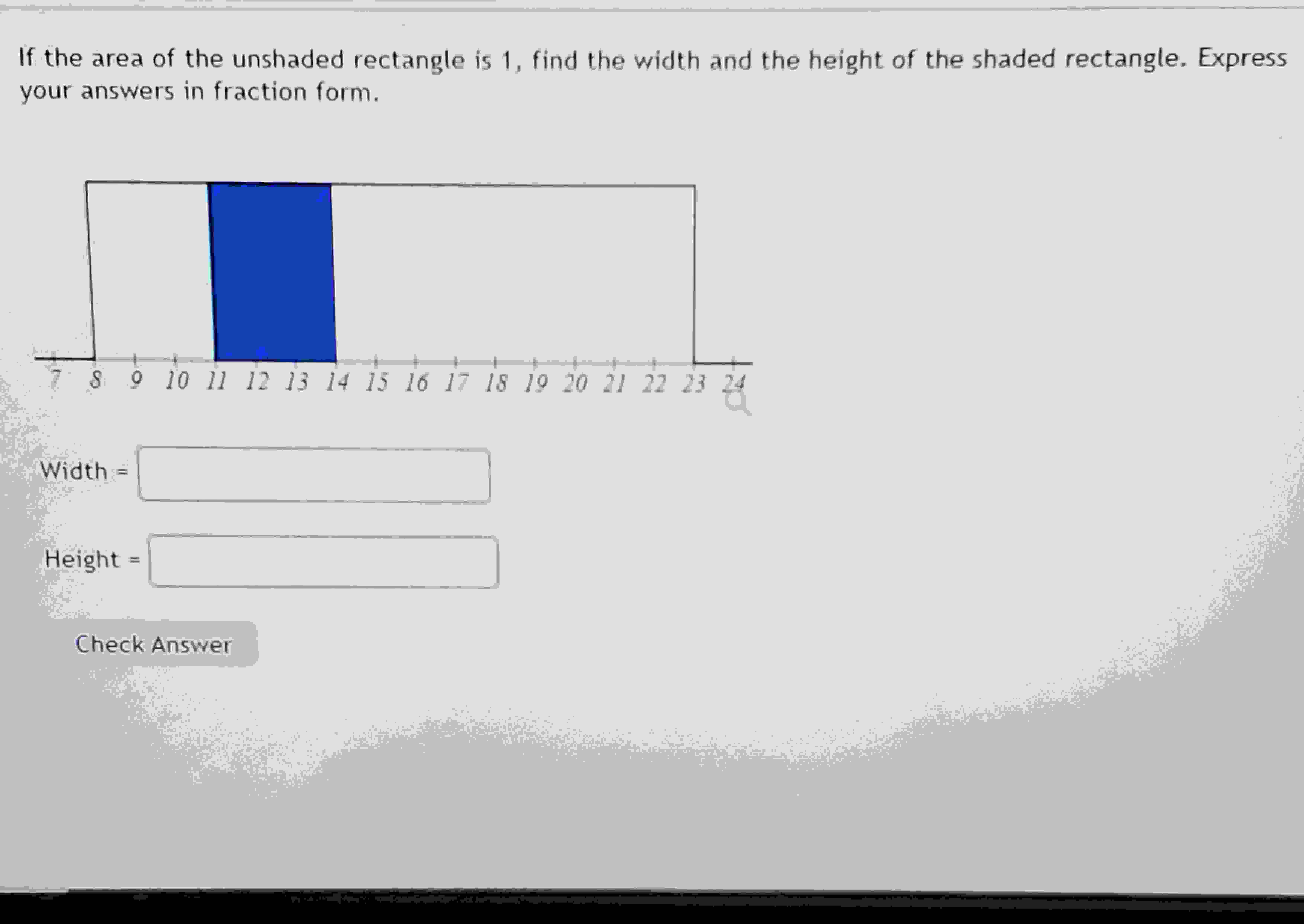 Solved If the area of the unshaded rectangle is 1 , ﻿find | Chegg.com