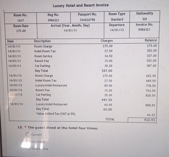 Solved Luxury Hotel and Resort Invoice\table[[\table[[Room | Chegg.com