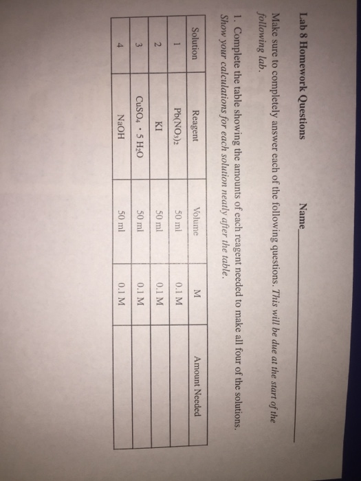 Solved Lab 8 Homework Questions Name Make sure to completely | Chegg.com