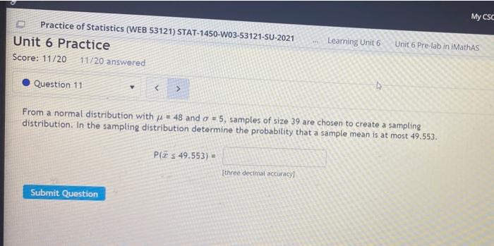 Solved My CSC Practice of Statistics (WEB 53121) | Chegg.com