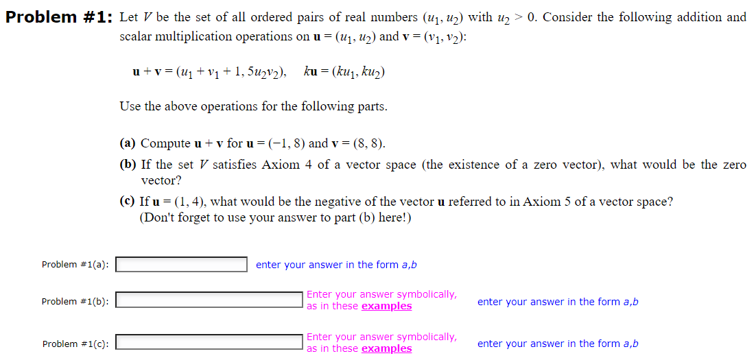 Solved Problem # 1: Let V ﻿be the set of all ordered pairs | Chegg.com