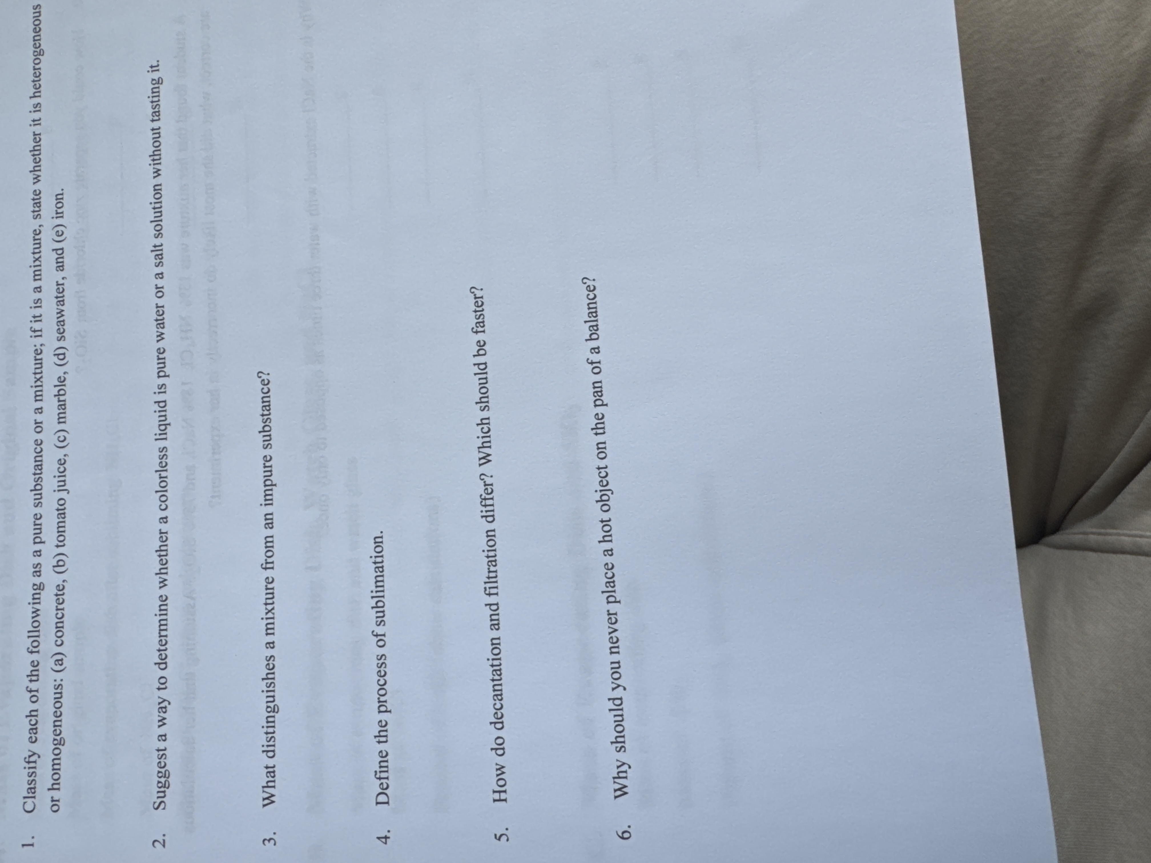 Solved 1. ﻿Classify each of the following as a pure | Chegg.com