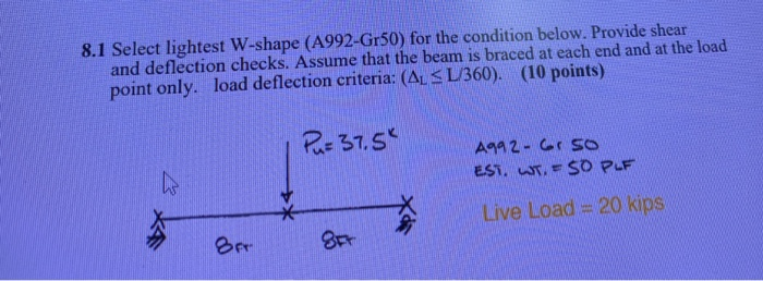 8.1 Select lightest W-shape (A992-Gr50) for the | Chegg.com