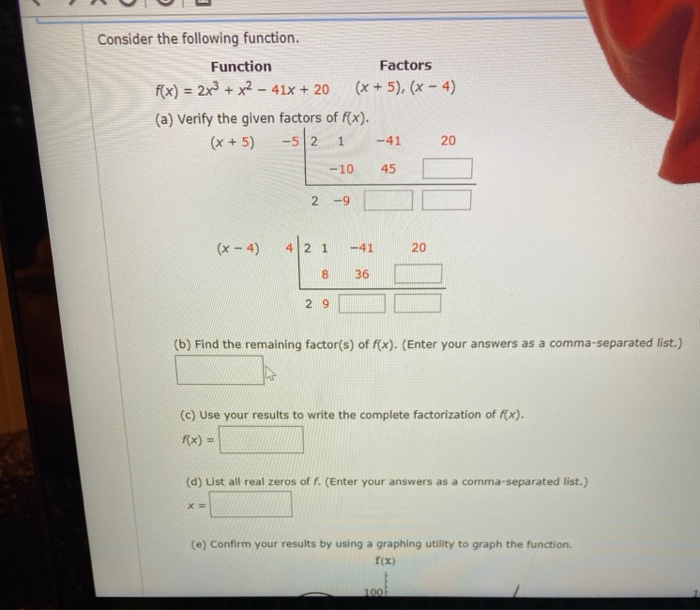 Solved Consider the following function. Function Factors | Chegg.com