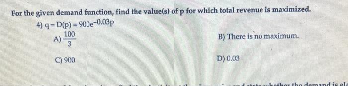 Solved For the given demand function, find the value(s) of p | Chegg.com