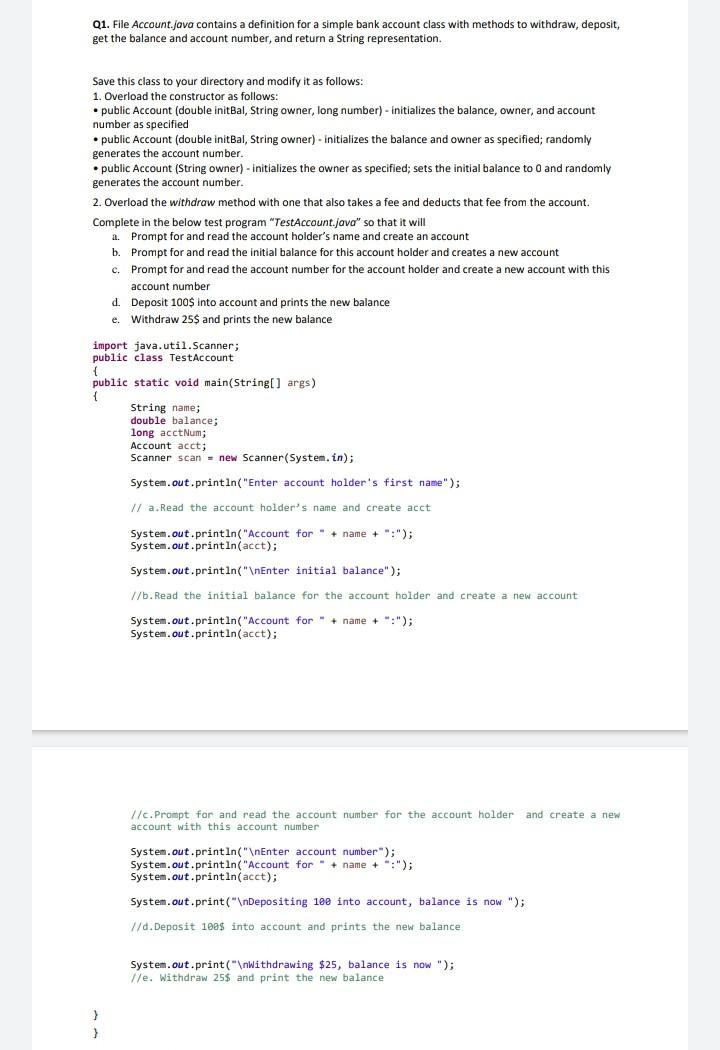 Solved get the balance and account number, and return a | Chegg.com