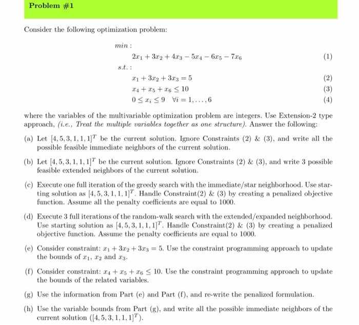 Solved Problem #1 Consider the following optimization | Chegg.com