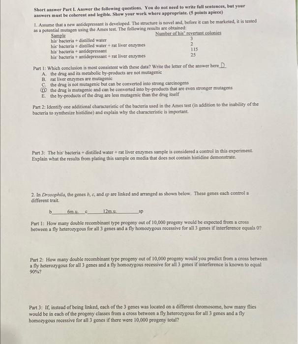 Solved Short answer Part I. Answer the following questions. | Chegg.com