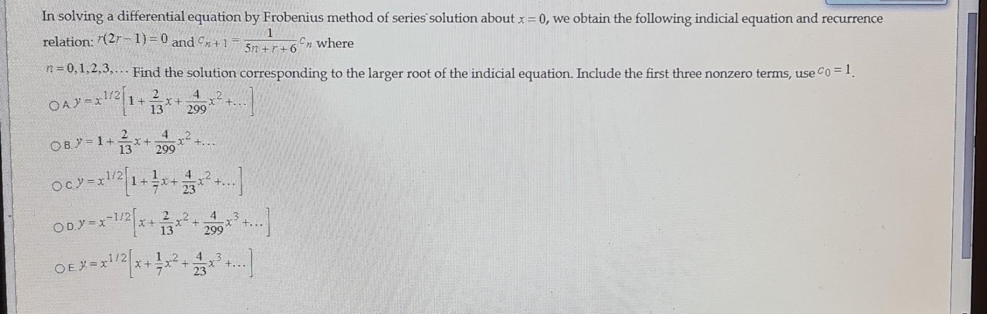 Solved 1 In solving a differential equation by Frobenius | Chegg.com