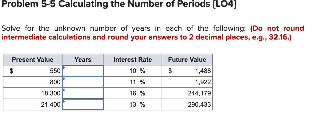 Solved Problem 5-5 ﻿Calculating the Number of Periods | Chegg.com