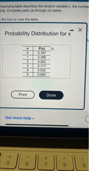 Solved The accompanying table describes the random variable | Chegg.com
