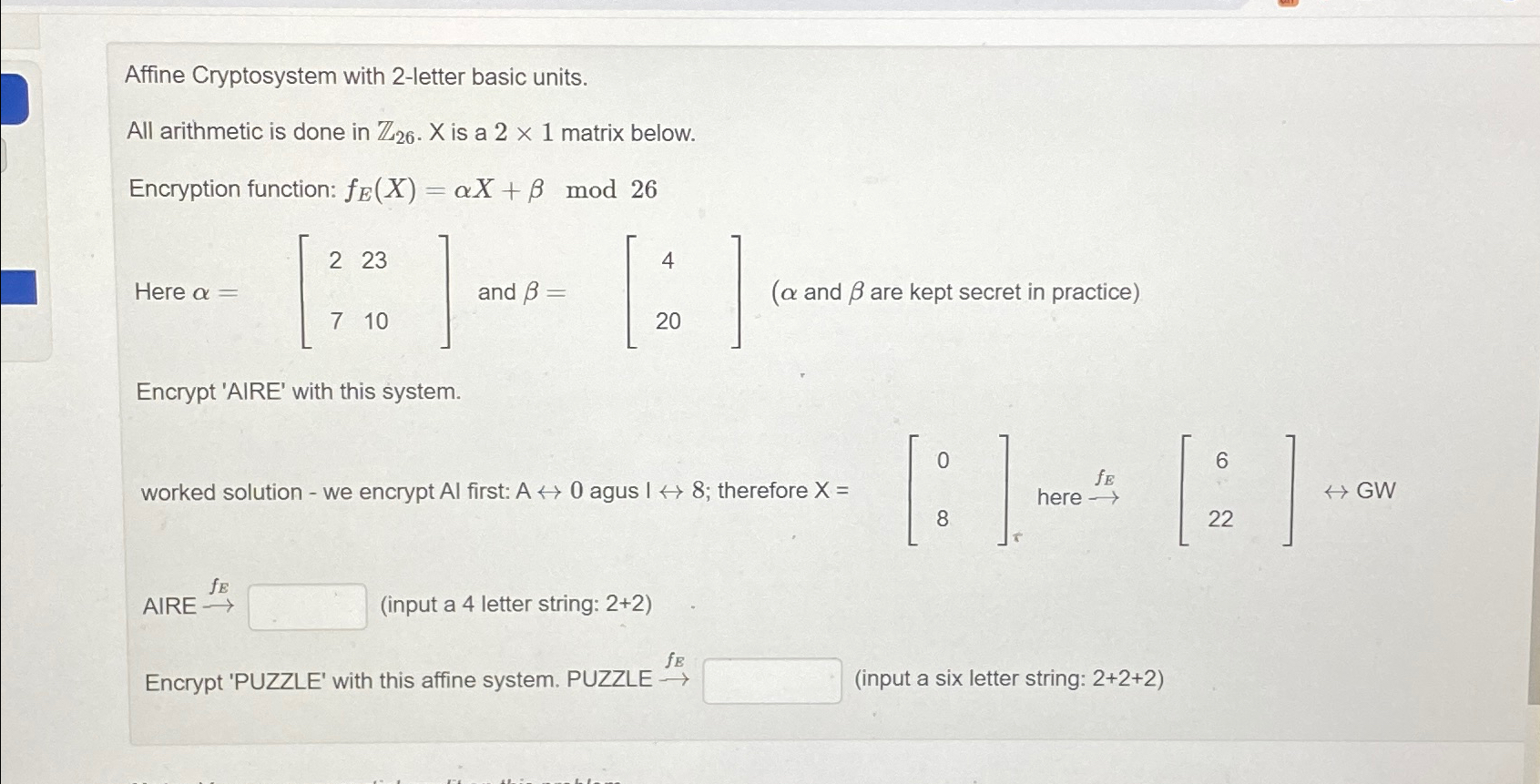 Solved Affine Cryptosystem with 2-letter basic units.All | Chegg.com