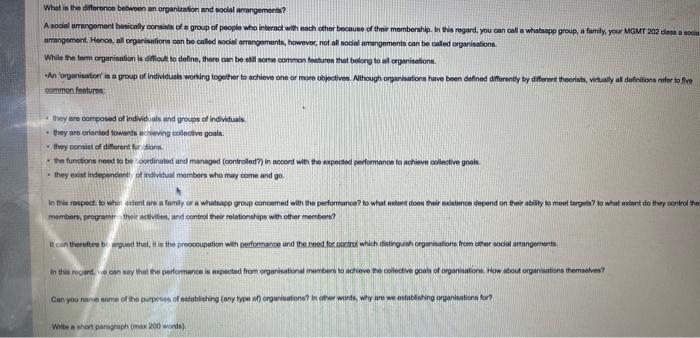 Solved What is the difference between an organization and | Chegg.com