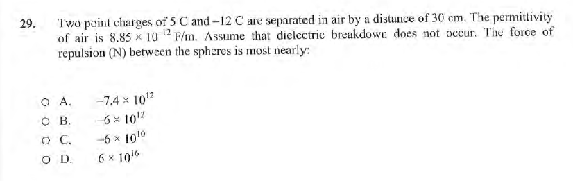 Solved Two point charges of 5C ﻿and -12C ﻿are separated in | Chegg.com