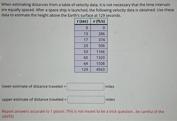 Solved When estimating distances from a table of velocity | Chegg.com