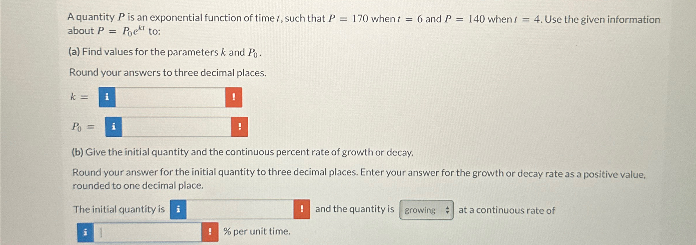 Solved A quantity P ﻿is an exponential function of time t, | Chegg.com