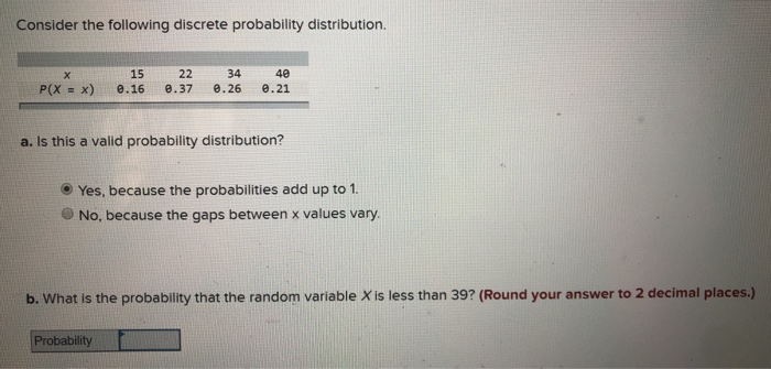 Solved Consider the following discrete probability | Chegg.com