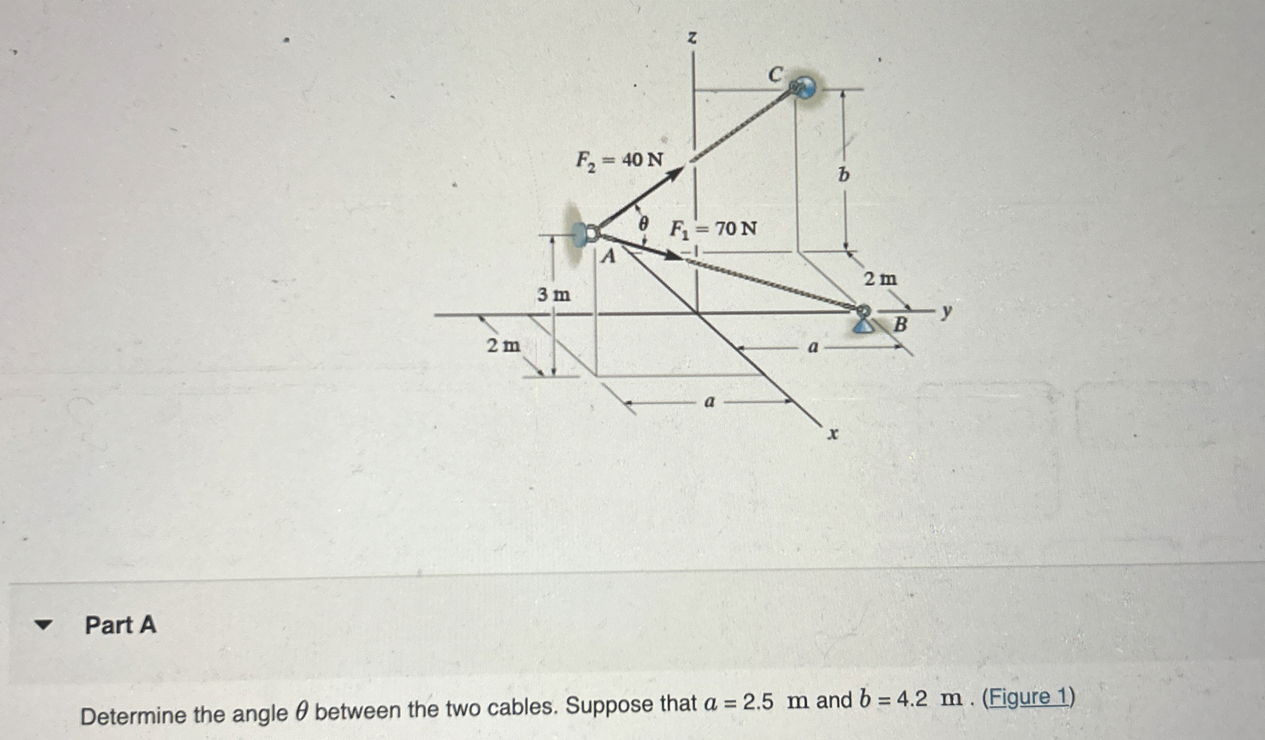 Solved Part ADetermine the angle θ ﻿between the two cables. | Chegg.com