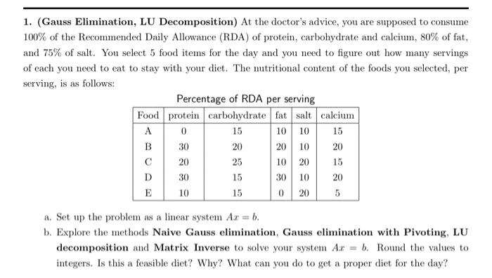 Solved 1. (Gauss Elimination, LU Decomposition) At the | Chegg.com