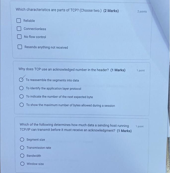 Solved Which characteristics are parts of TCP? (Choose two.) | Chegg.com
