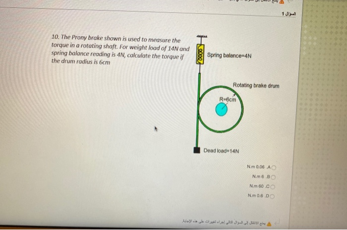 Solved JU U 1 Jisuel 10. The Prony brake shown is used to | Chegg.com