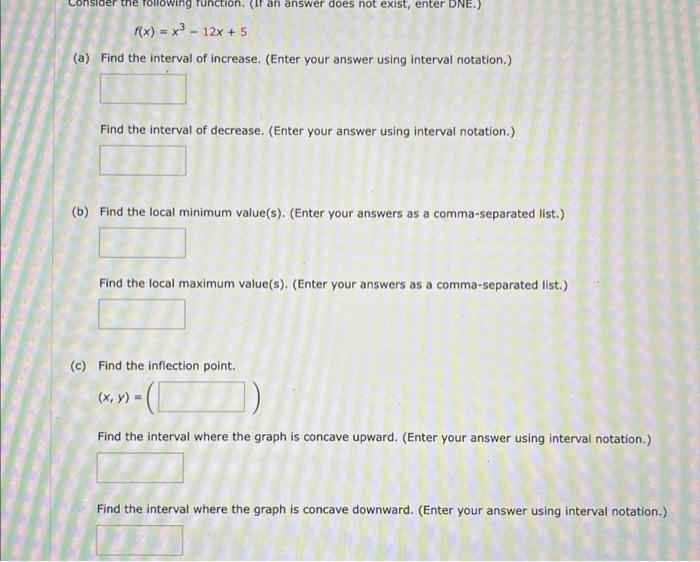 Solved f(x)=x3−12x+5 (a) Find the interval of increase. | Chegg.com