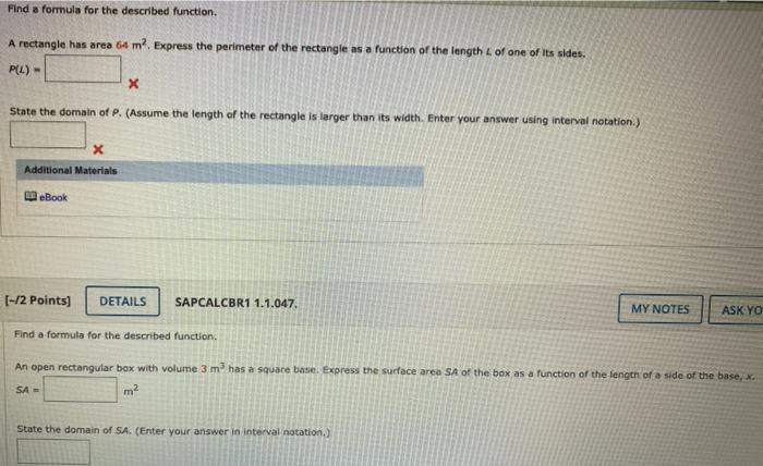 Solved Find a formula for the described function. A | Chegg.com