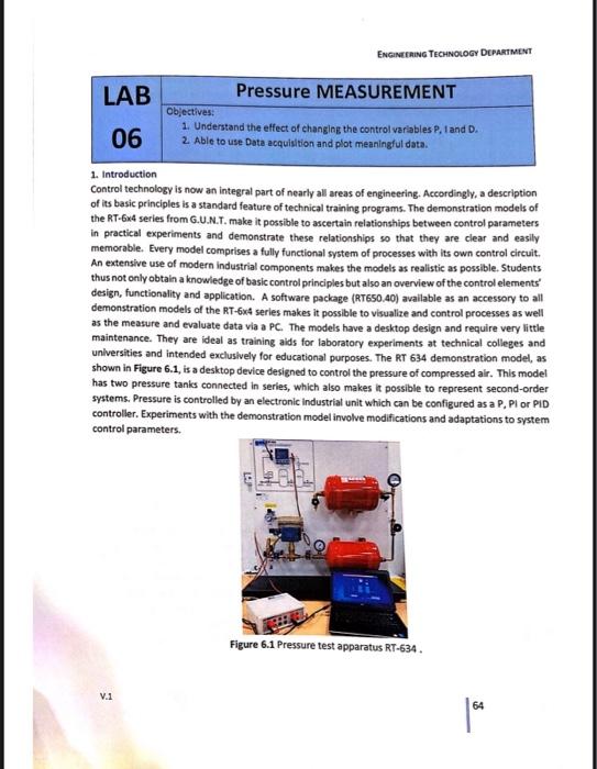 ENGINEERING TECHNOLOGY DEPARTMENT LAB Pressure | Chegg.com