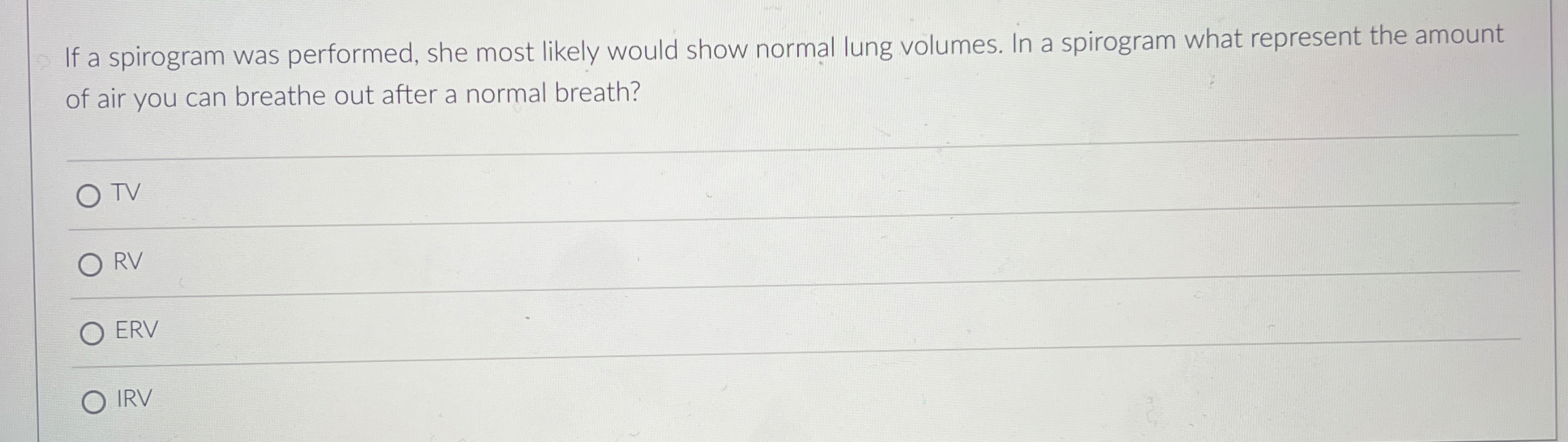Solved If a spirogram was performed, she most likely would | Chegg.com