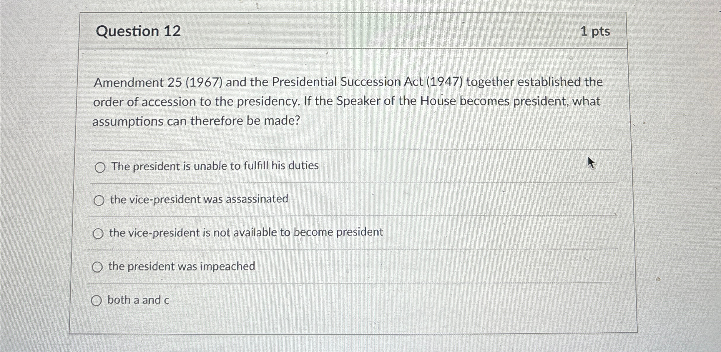 Solved Question 121ptsAmendment 25 (1967) ﻿and the | Chegg.com