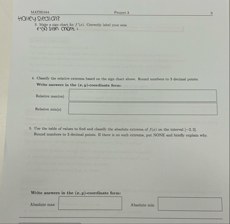 MATH1044Project 333. ﻿Make a sign chart for f'(x). | Chegg.com